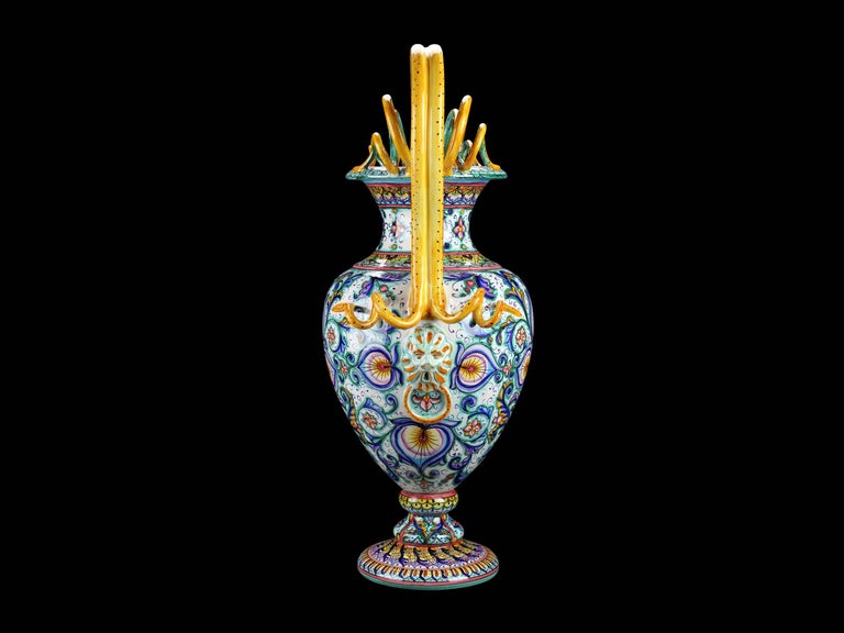 Large Ceramic Vase, Snake Handles Amphora in Majolica Hand Painted ...