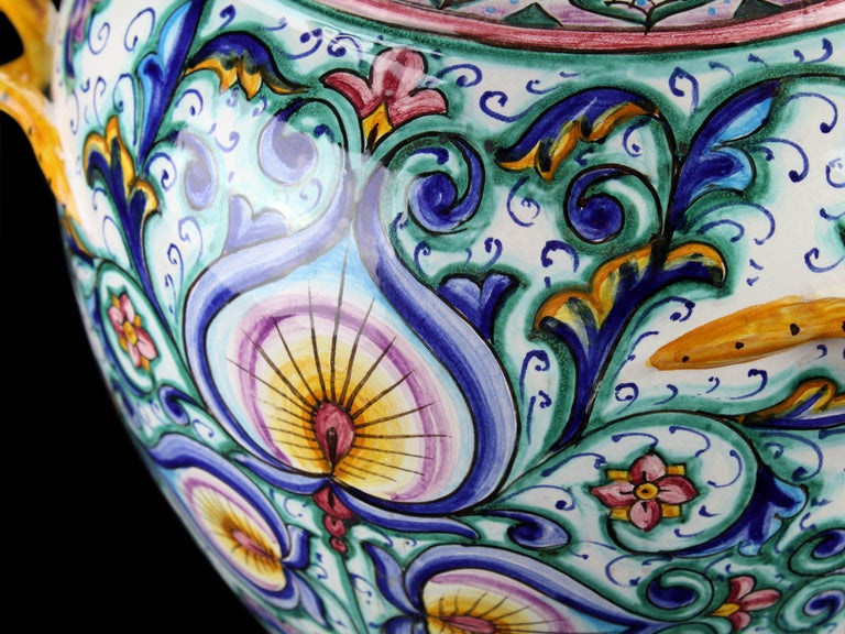 Large Ceramic Vase, Snake Handles Amphora in Majolica Hand Painted ...