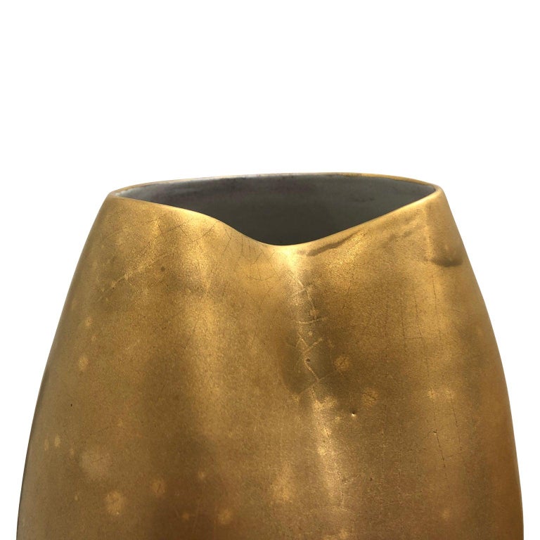 Large Ceramic Vase with Dent and Burnished Gold Lustre Glaze by Sandi ...