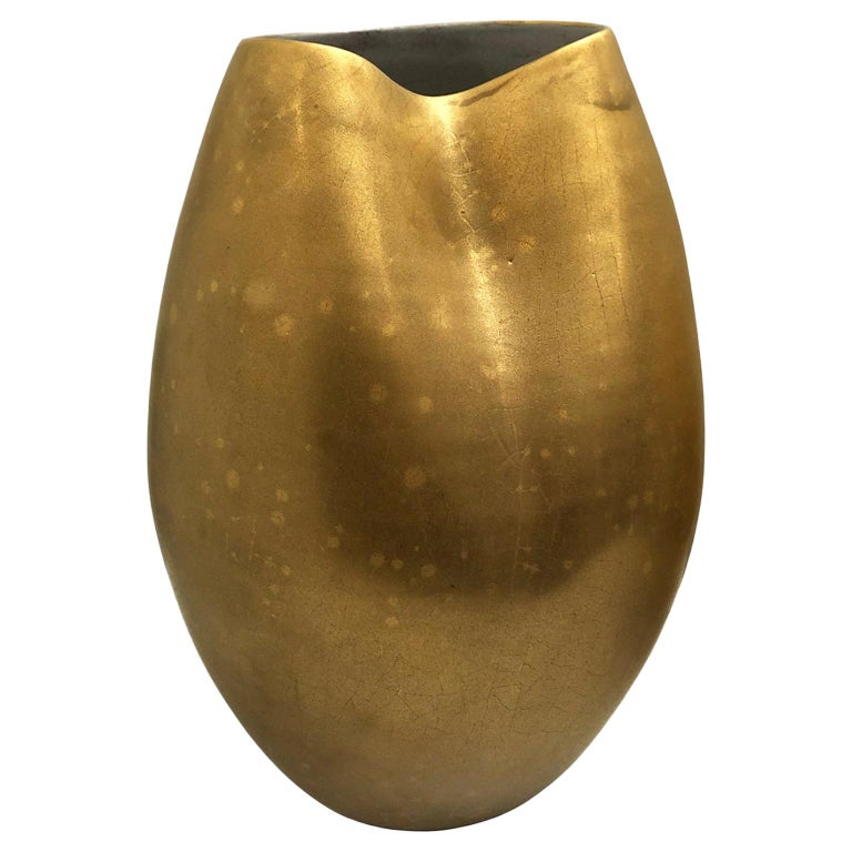 Large Ceramic Vase with Dent and Burnished Gold Lustre Glaze by Sandi ...