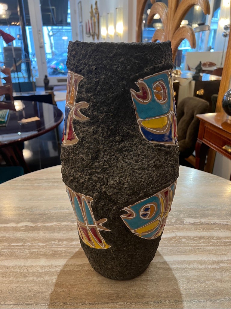 Large Ceramic Vase with Glazed Fish Decorations For Sale at 1stDibs