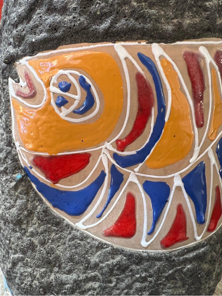 Large Ceramic Vase with Glazed Fish Decorations For Sale at 1stDibs