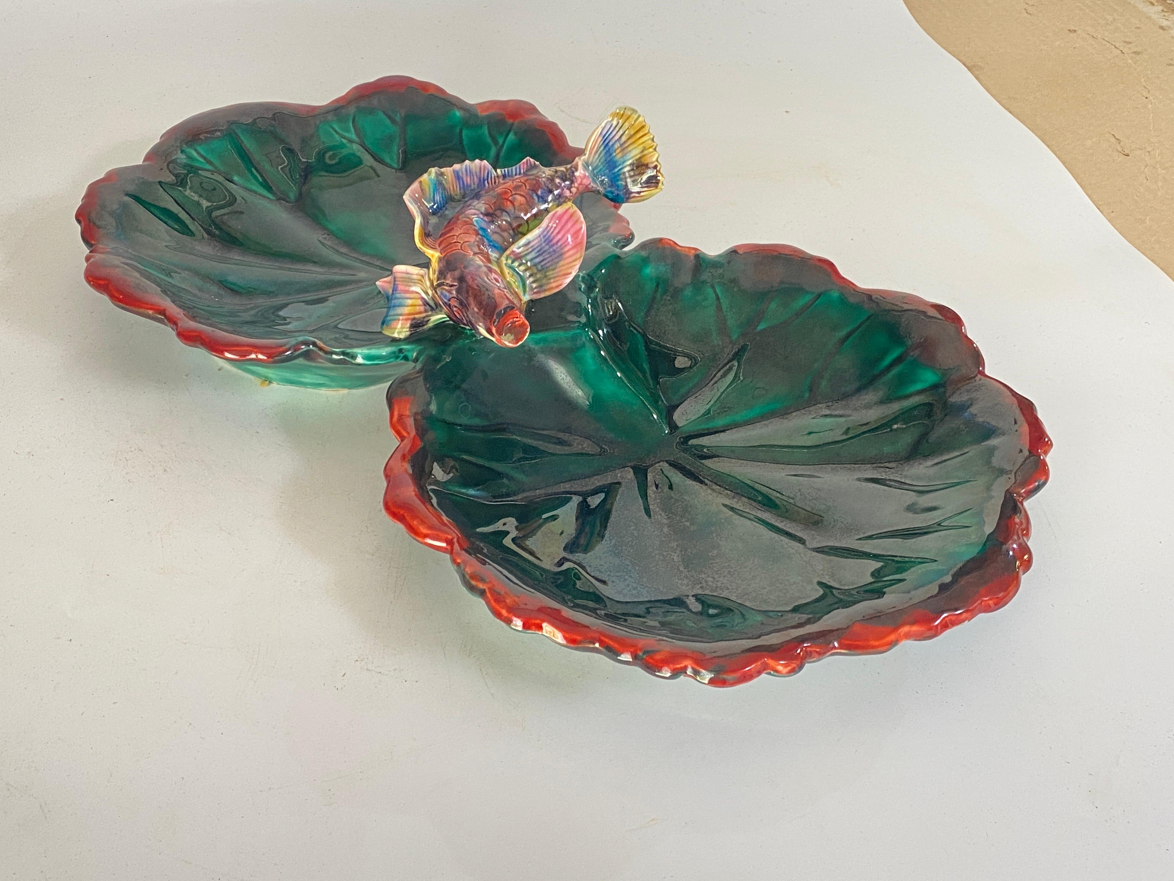 Large Ceramic Vide Poche in a Shell Form with a sculpted Fish Circa ...