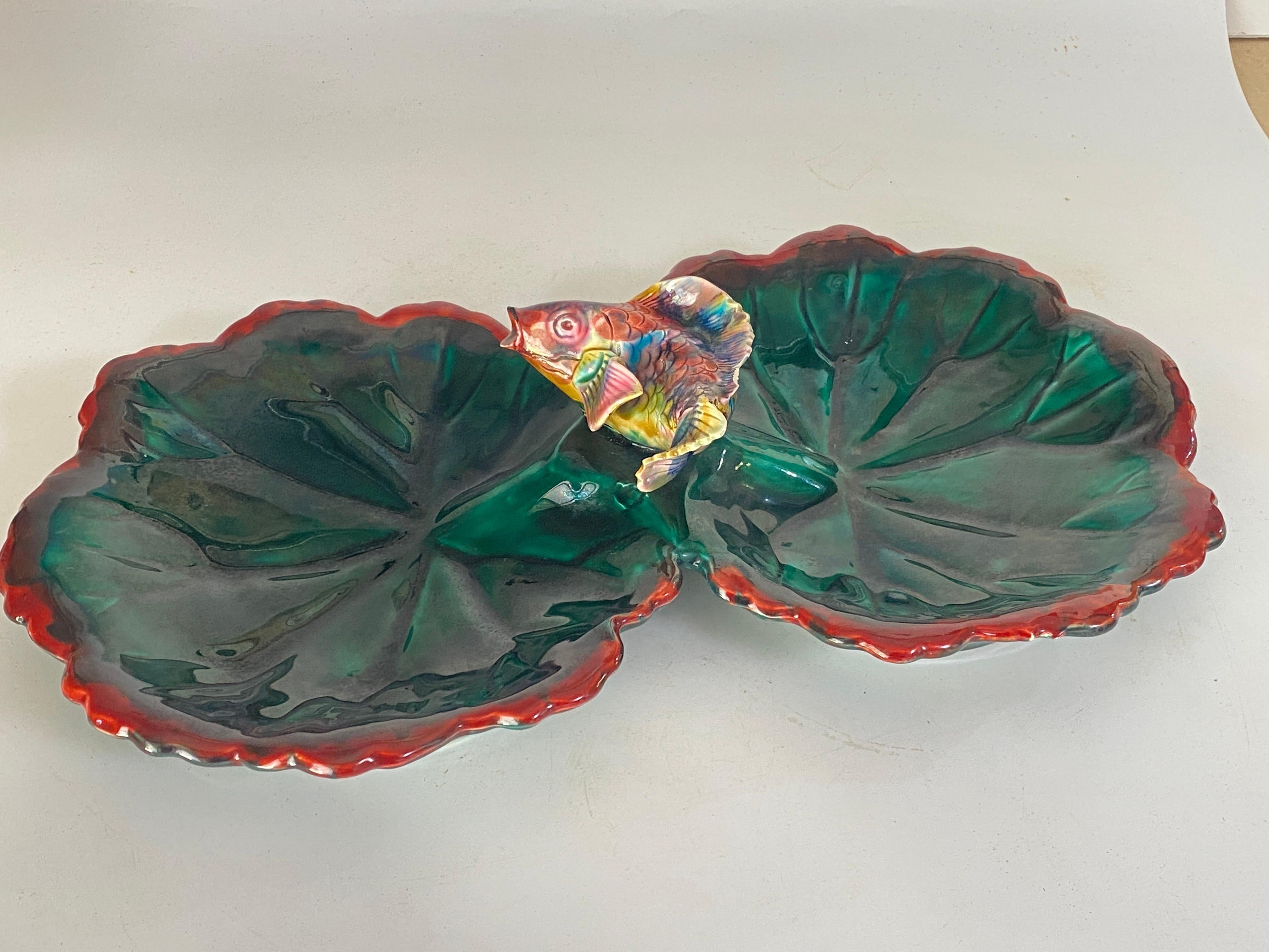 Large Ceramic Vide Poche in a Shell Form with a sculpted Fish Circa ...