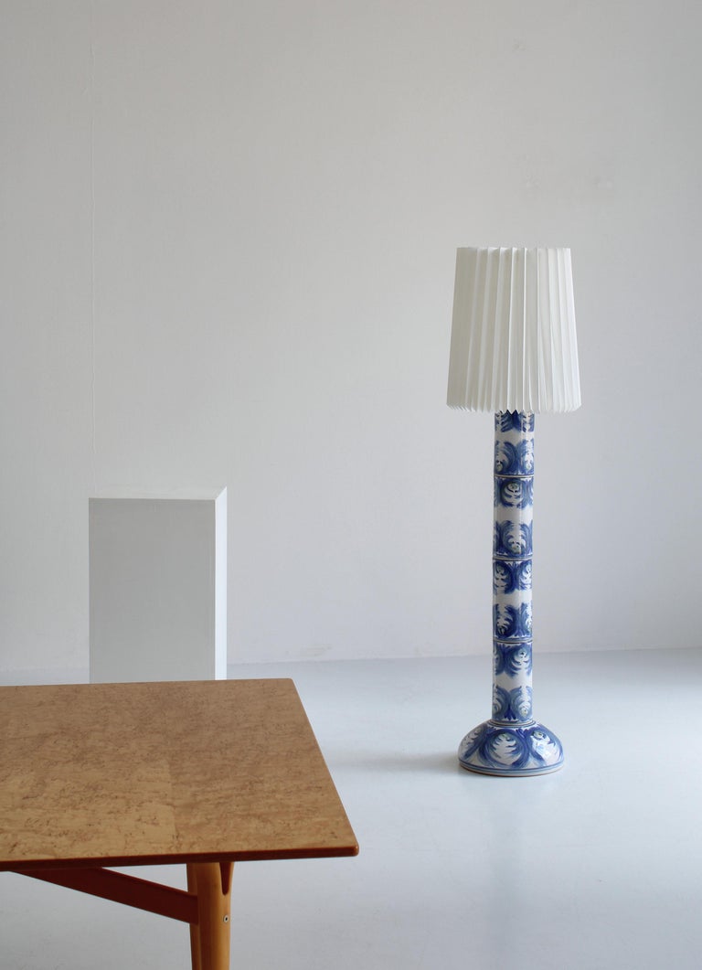 Large Ceramics Floor Lamp Hand Decorated by Viggo Kyhn, Denmark, 1960s ...