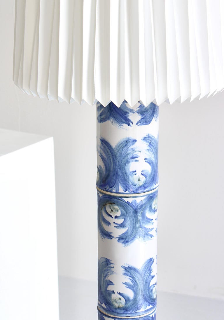 Large Ceramics Floor Lamp Hand Decorated by Viggo Kyhn, Denmark, 1960s ...