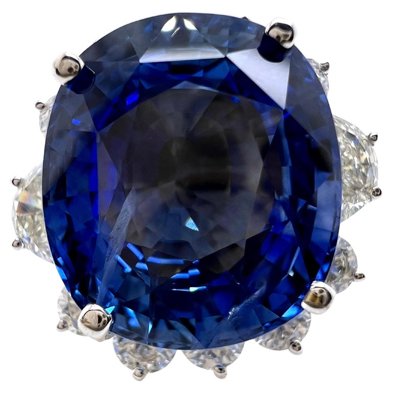 Large, Certified Ceylon Sapphire Ring with Diamonds at 1stDibs
