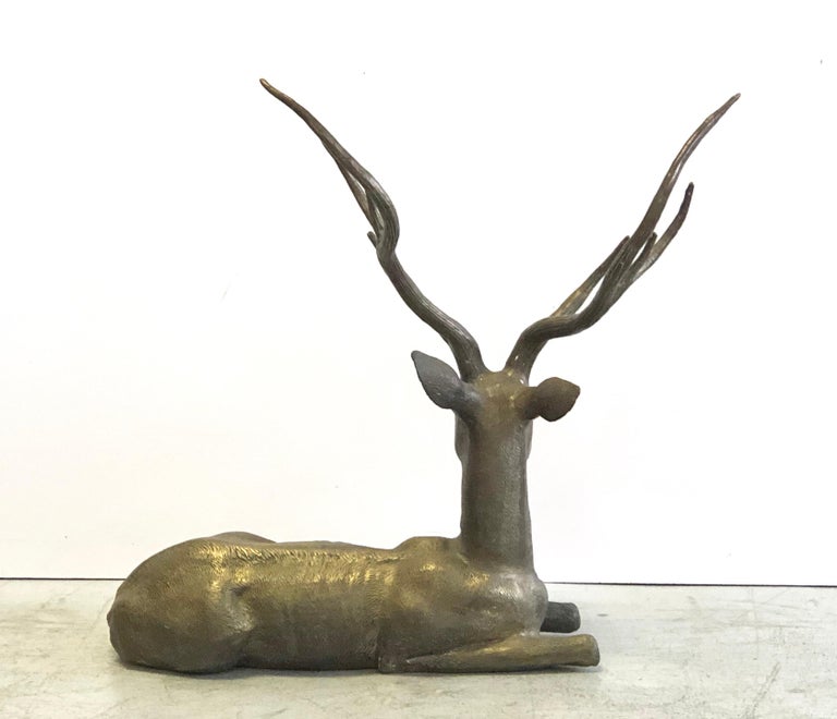 Large Cervo Deer Italian Brass Sculpture For Sale at 1stDibs