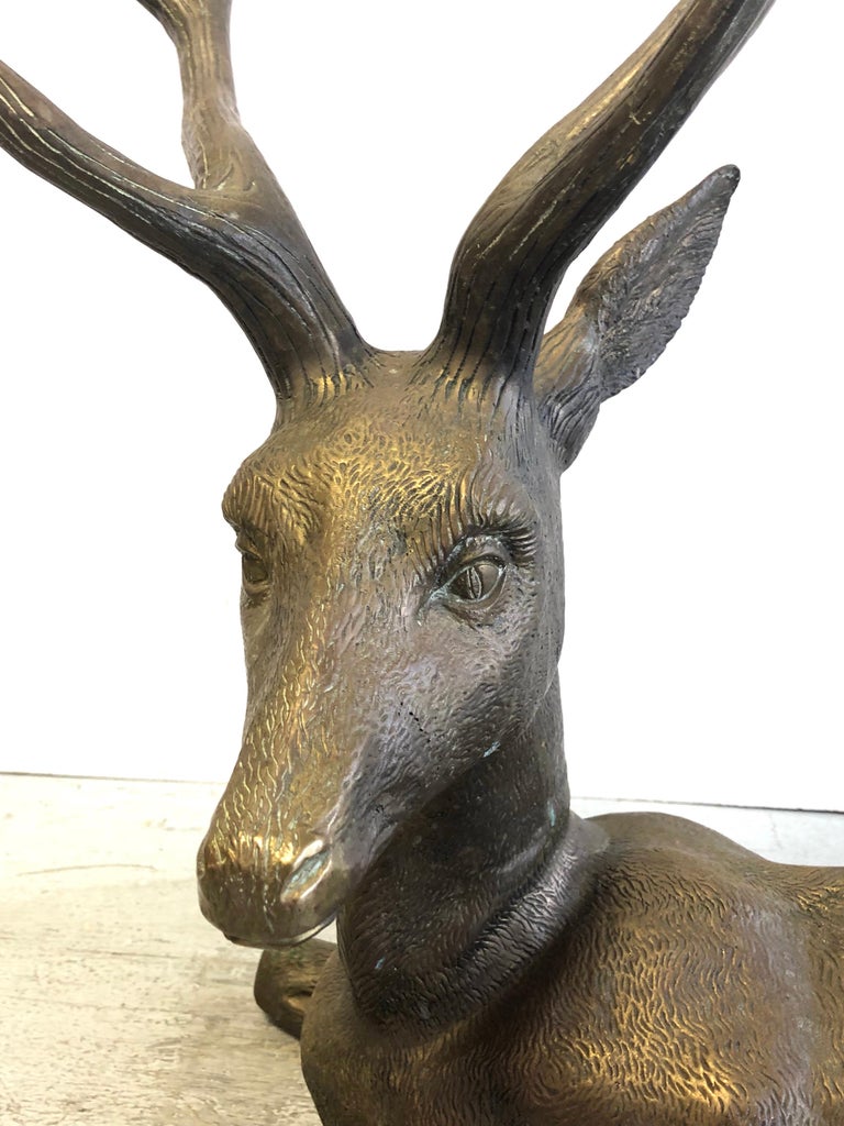 Large Cervo Deer Italian Brass Sculpture For Sale at 1stDibs