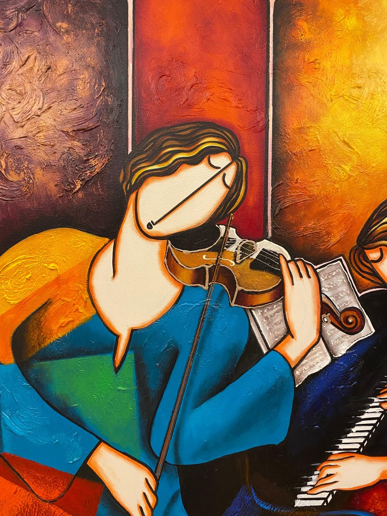 Large Charles Lee Oil on Canvas Painting "Music for Two" Certified For ...
