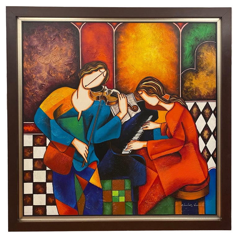Large Charles Lee Oil on Canvas Painting "Music for Two" Certified For ...