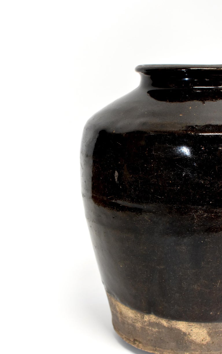 Large Chinese Antique Black Jar, High Shoulder at 1stDibs