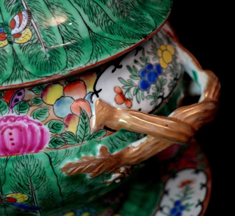 Large Chinese Antique Famille Cabbage Leaf Porcelain Tureen and Platter ...
