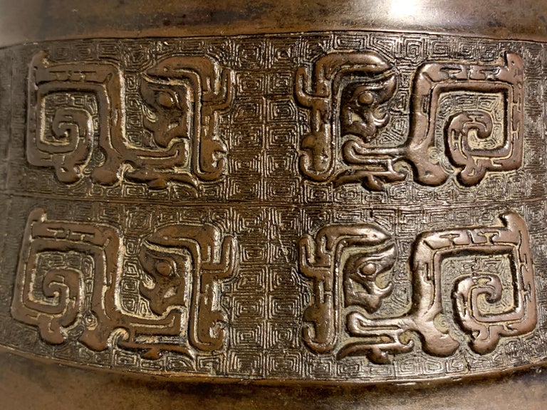 Large Chinese Archaistic Bronze Hu Arrow Vase, Ming/Qing Dynasty, 17th ...