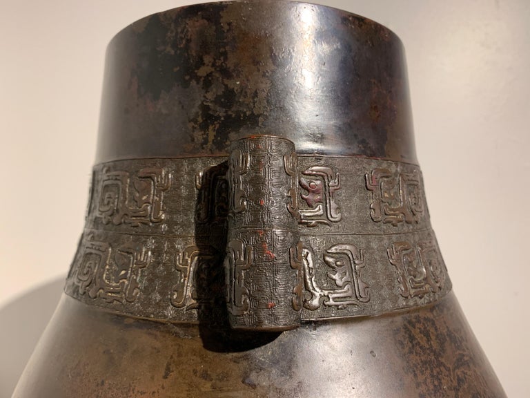 Large Chinese Archaistic Bronze Hu Arrow Vase, Ming/Qing Dynasty, 17th ...