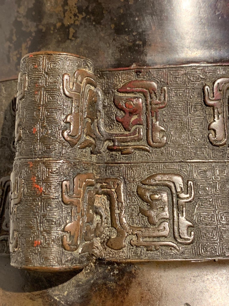 Large Chinese Archaistic Bronze Hu Arrow Vase, Ming/Qing Dynasty, 17th ...