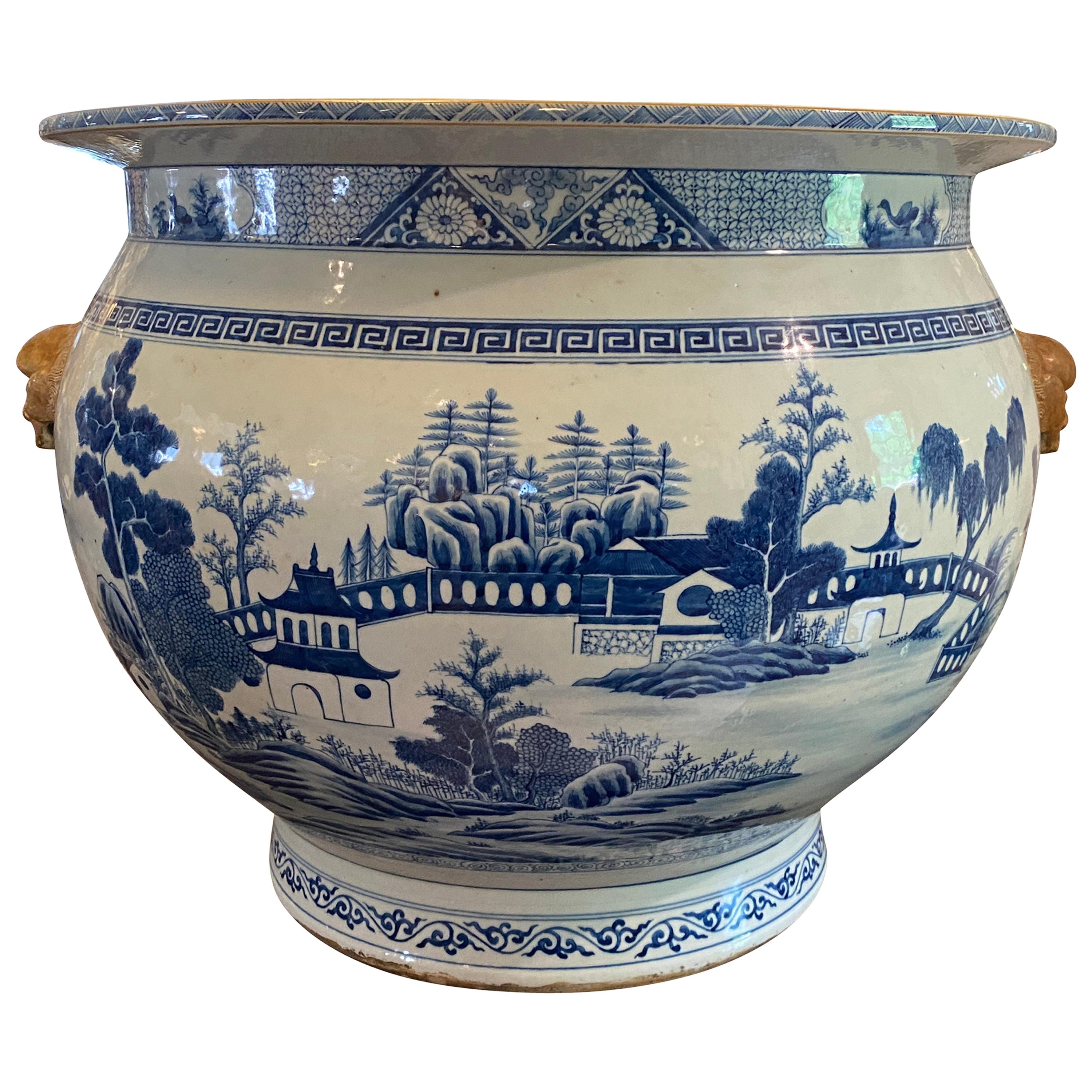 Large Pair of Chinese Blue and White Porcelain Planters/Fishbowls ...