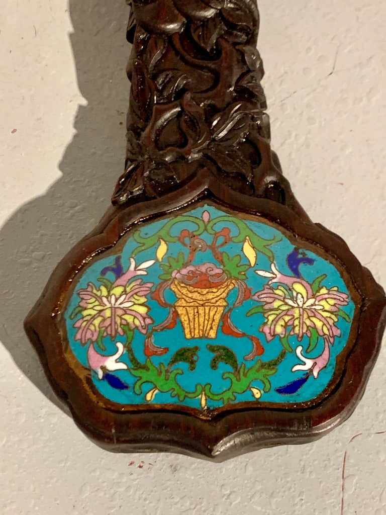 Large Chinese Carved Hardwood and Cloisonne Ruyi Scepter, circa 1920 ...