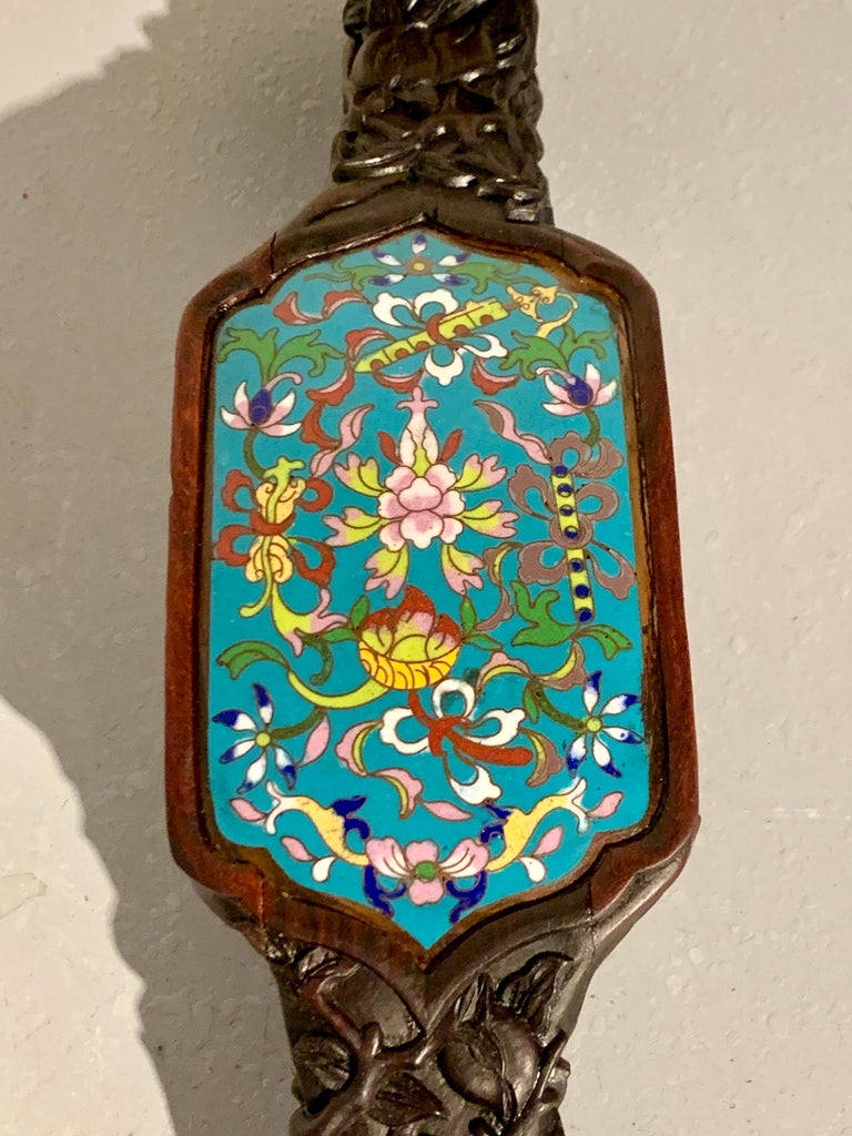 Large Chinese Carved Hardwood and Cloisonne Ruyi Scepter, circa 1920 ...