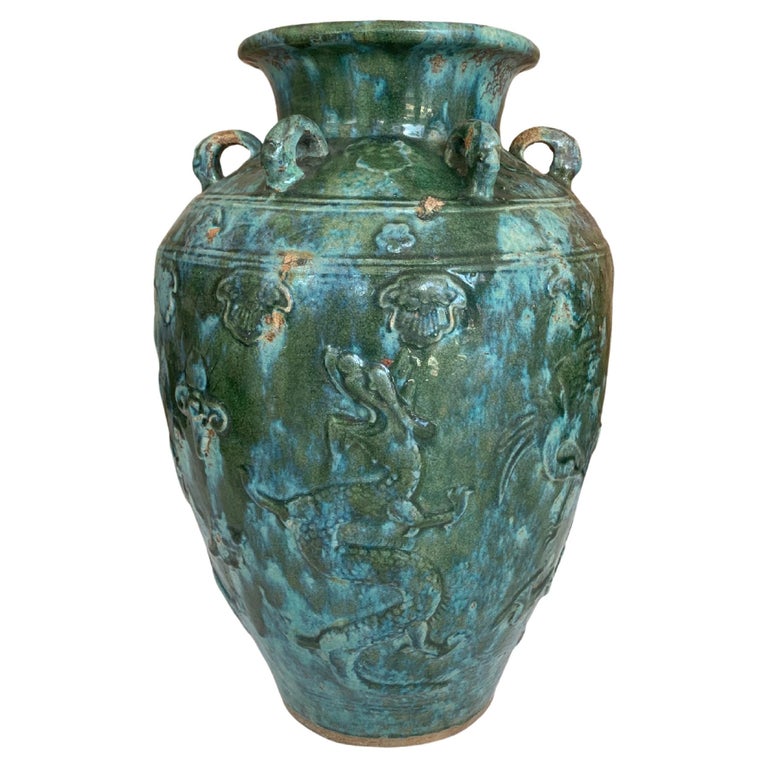 Chinese Ceramic "Martaban" Jar with Dragon Engravings and Tiger ...