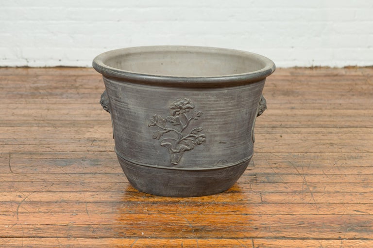 Large Chinese Ceramic Planter with Floral Motifs and Lateral Handles ...