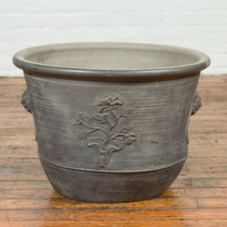 Large Chinese Ceramic Planter with Floral Motifs and Lateral Handles ...