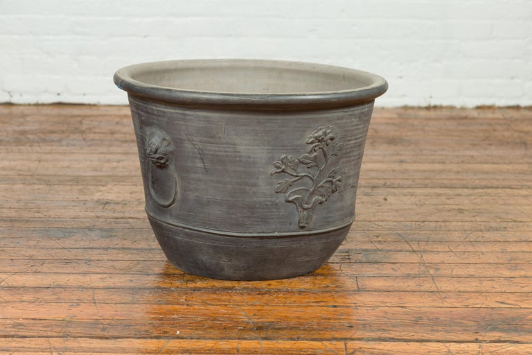 Large Chinese Ceramic Planter with Floral Motifs and Lateral Handles ...