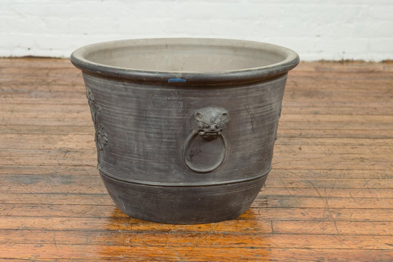 Large Chinese Ceramic Planter with Floral Motifs and Lateral Handles ...
