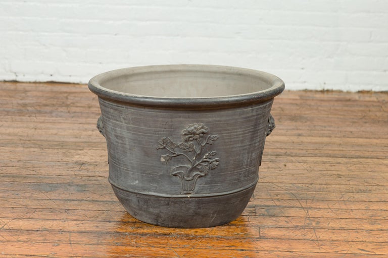 Large Chinese Ceramic Planter with Floral Motifs and Lateral Handles ...