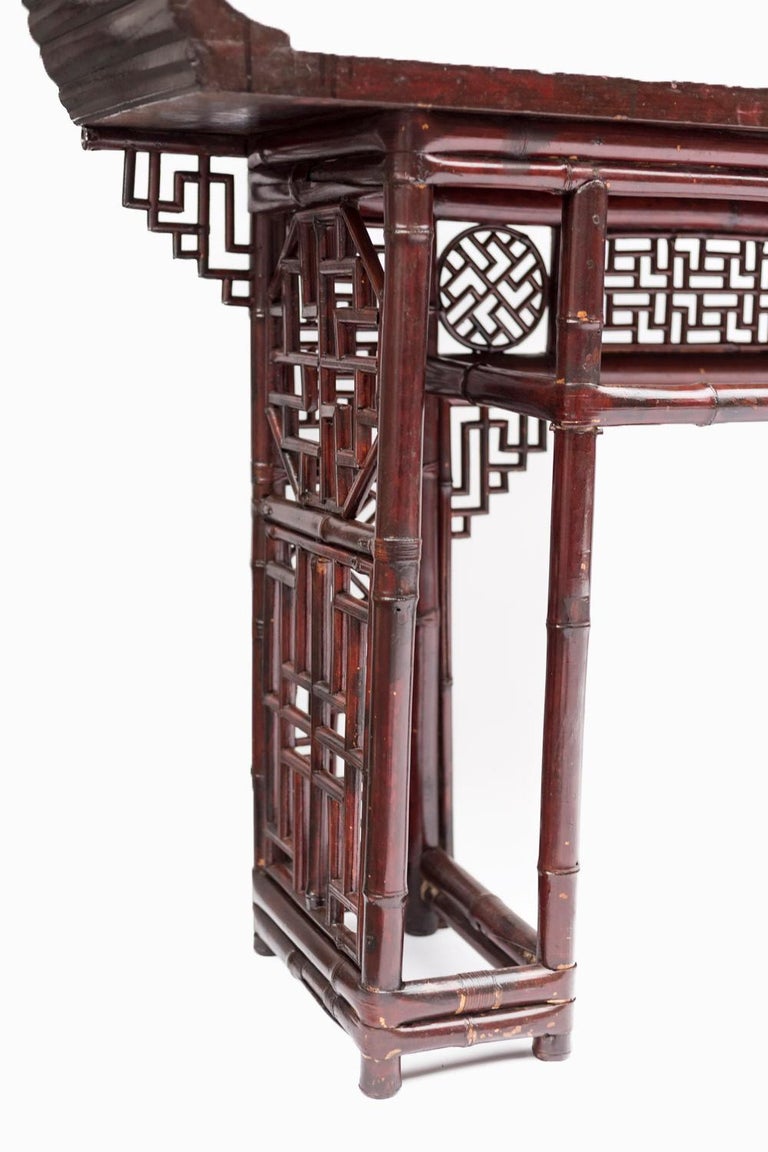 Large Chinese Console in Red Lacquered Bamboo, Late 19th Century at 1stDibs