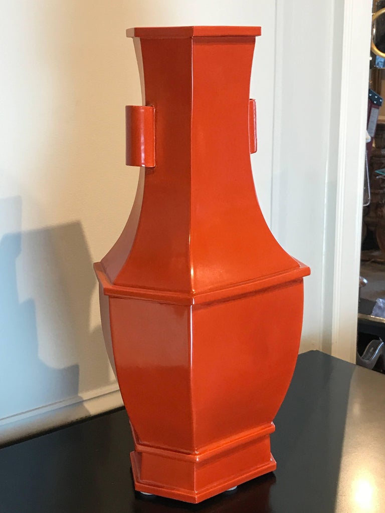 Large Chinese Export Monochrome Vase, in Iron Red For Sale at 1stDibs