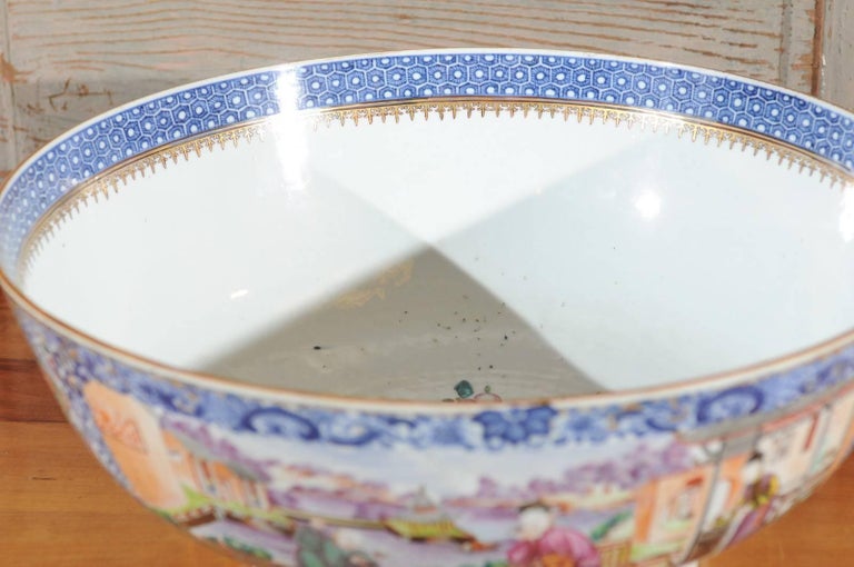 Large Chinese Export Punch Bowl in Mandarin Palette and Gilt Accents ...
