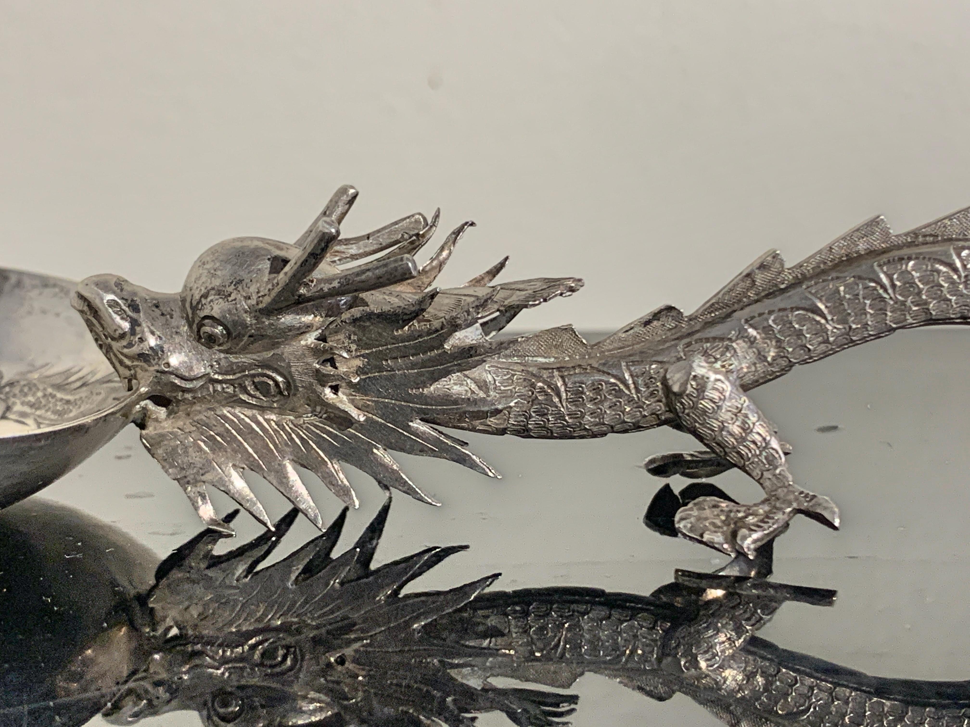 Large Chinese Export Silver Dragon Spoon by Tuck Chang, Early 20th ...