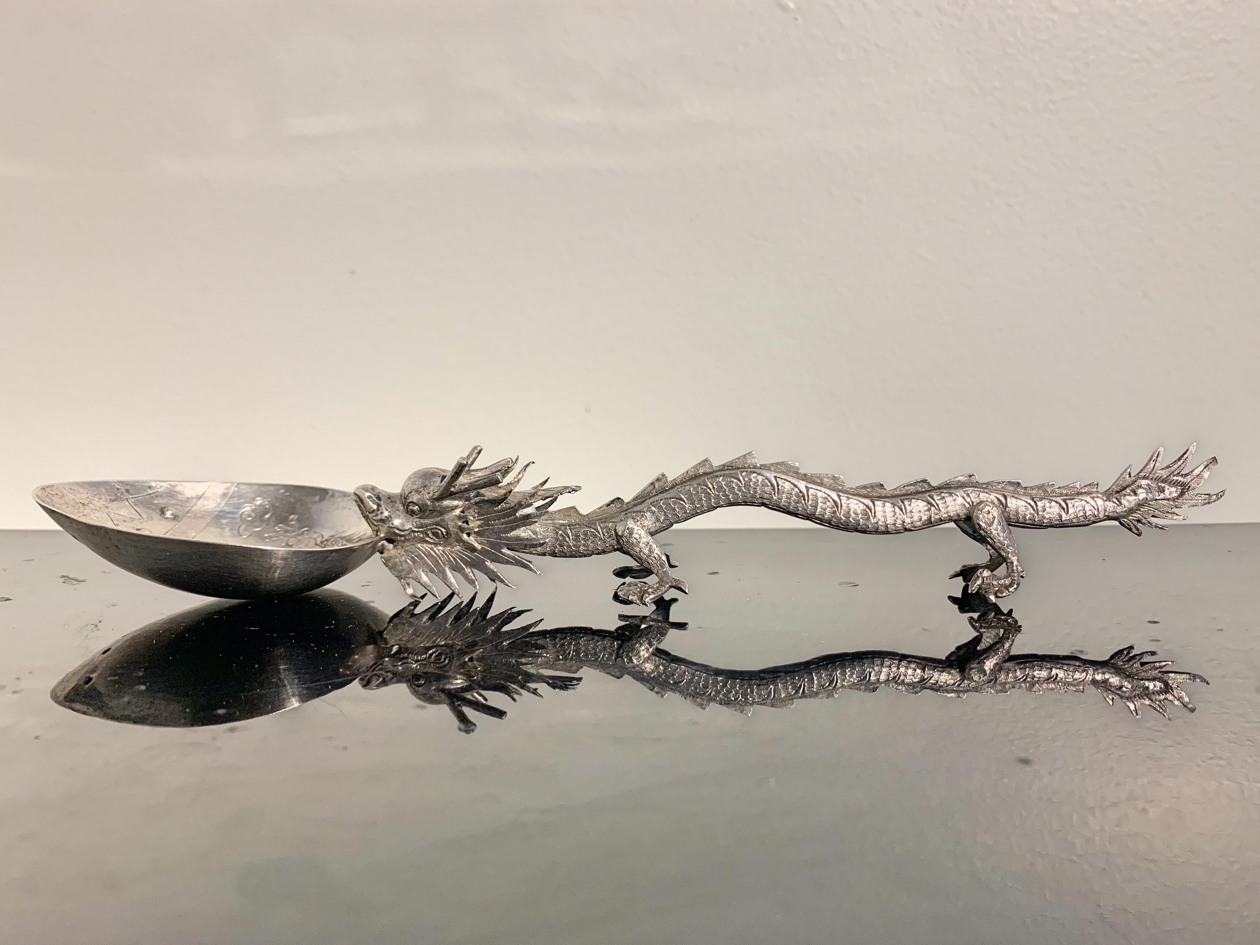 Large Chinese Export Silver Dragon Spoon by Tuck Chang, Early 20th ...