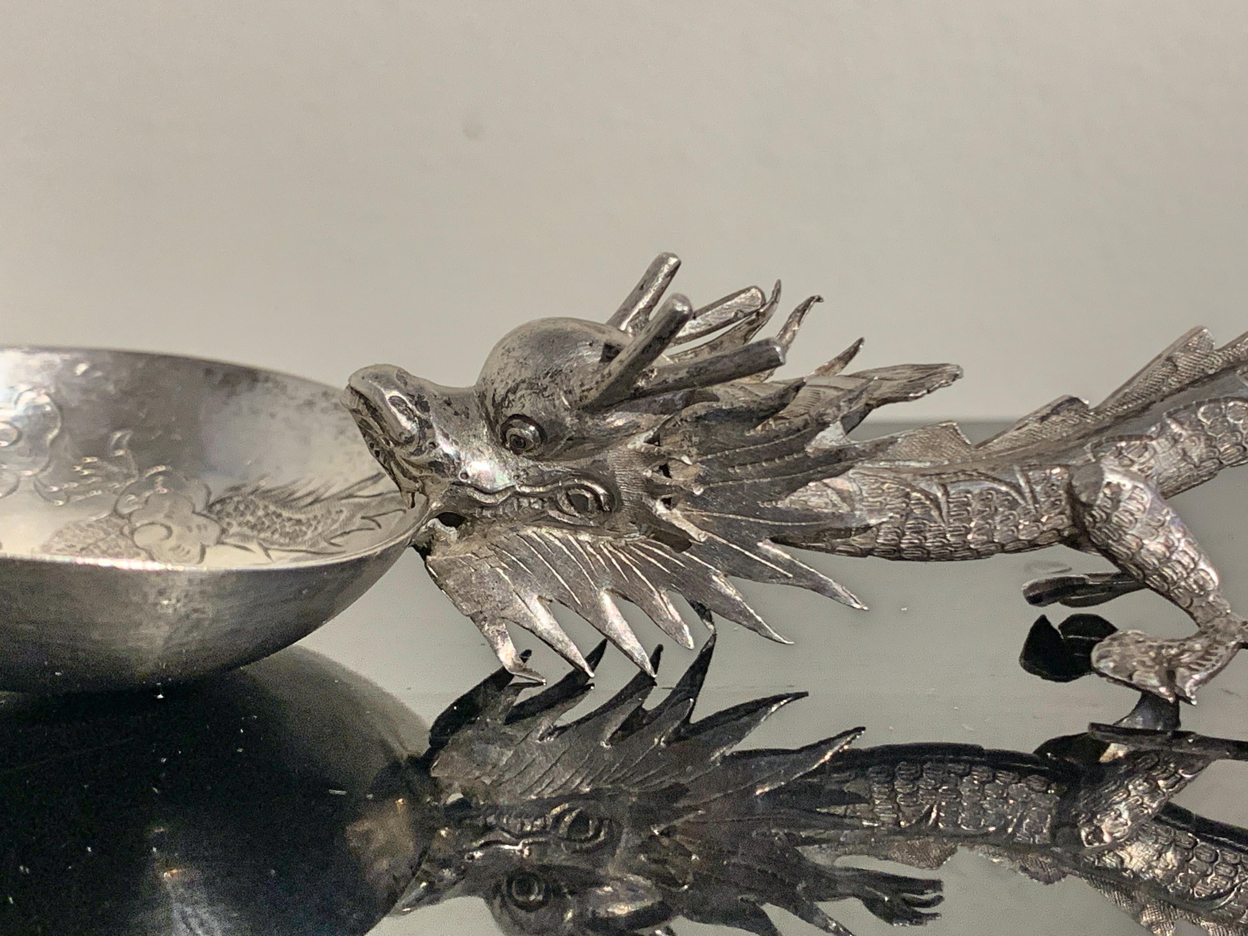 Large Chinese Export Silver Dragon Spoon by Tuck Chang, Early 20th ...