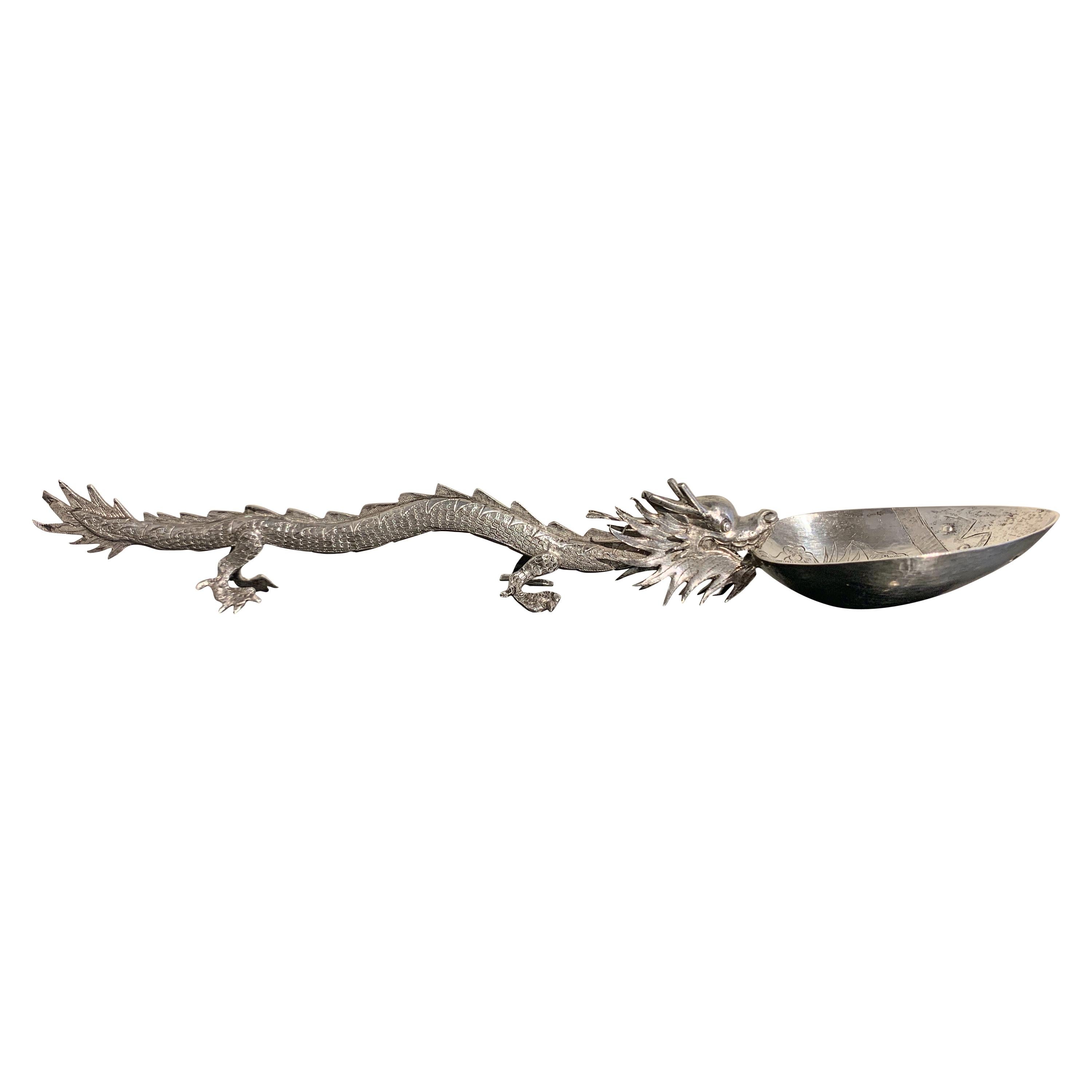 Large Chinese Export Silver Dragon Spoon by Tuck Chang, Early 20th ...