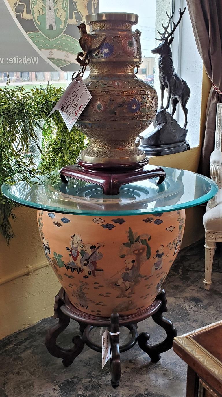 Large Chinese Fish Bowl Side Table with Stand For Sale at 1stDibs