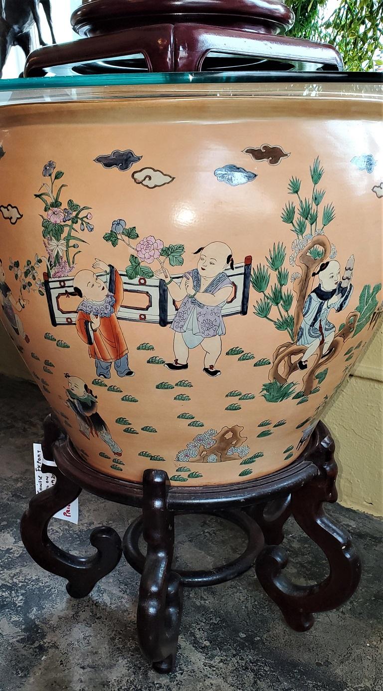 Large Chinese Fish Bowl Side Table with Stand For Sale at 1stDibs