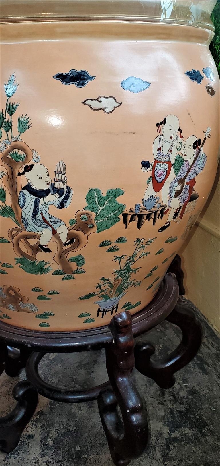 Large Chinese Fish Bowl Side Table with Stand For Sale at 1stDibs