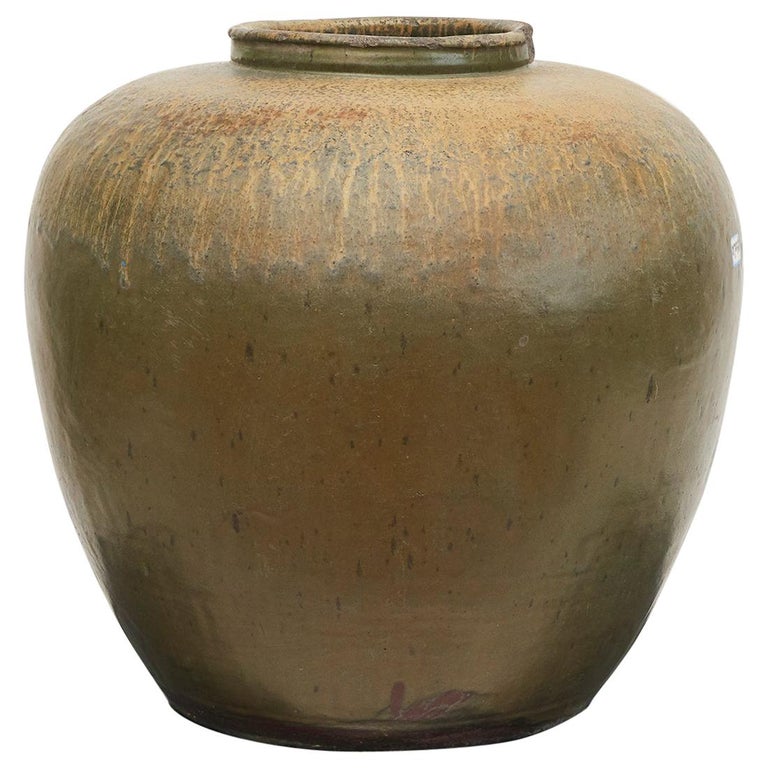 Large Chinese Green Glazed Stoneware Jar at 1stDibs