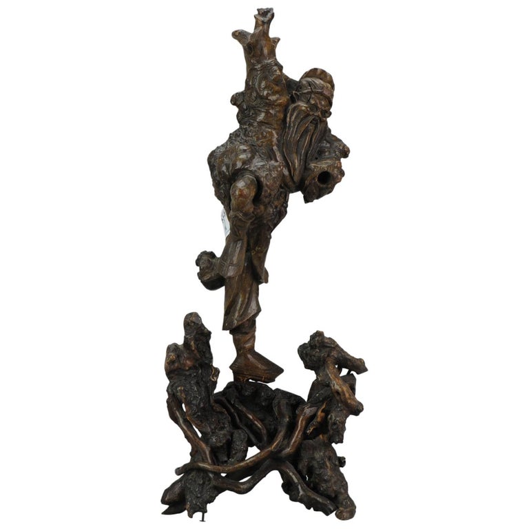 Large Chinese Hand Carved Wood Scholars Root Statue of a warrior For ...