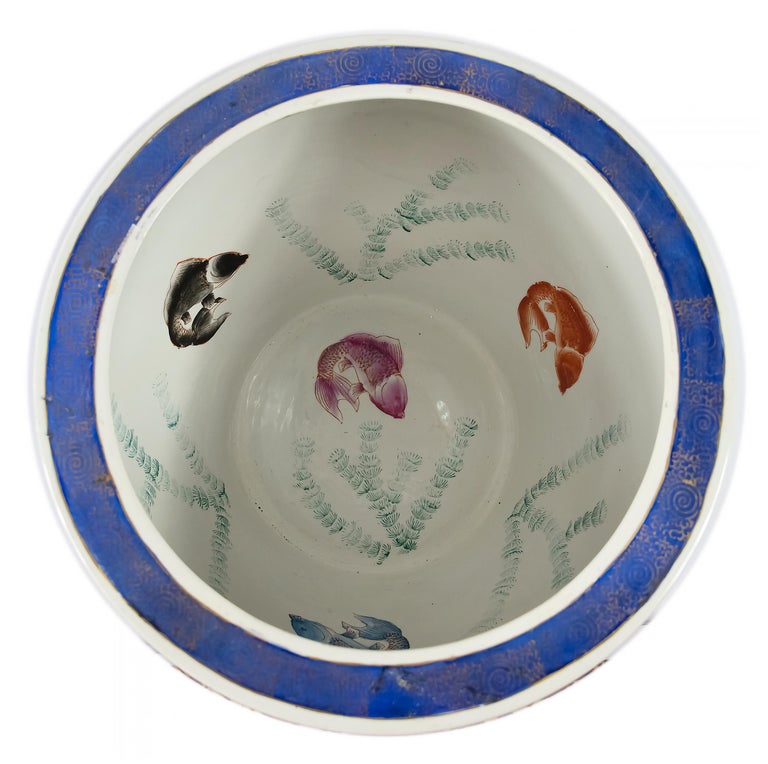 Large Chinese Handmade Ceramic Planter Pot Fish Basin For Sale at 1stDibs
