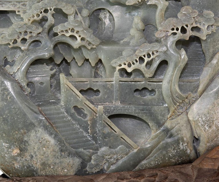 Large Chinese Jade Boulder Double Sided Carving For Sale at 1stDibs