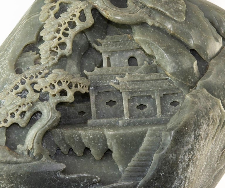 Large Chinese Jade Boulder Double Sided Carving For Sale at 1stDibs