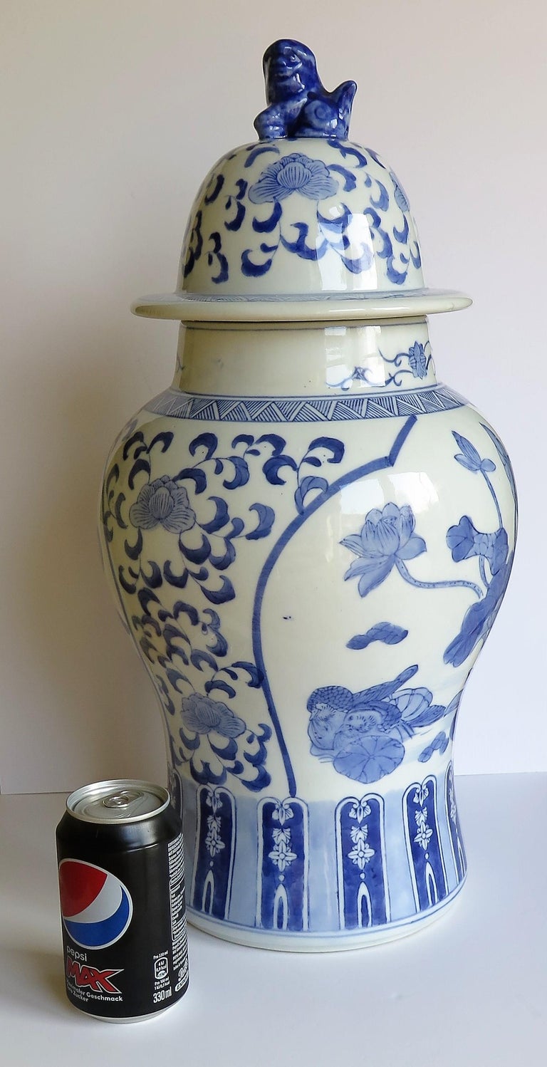 Large Chinese Lidded Vase Blue and White Porcelain Hand Painted Mid ...