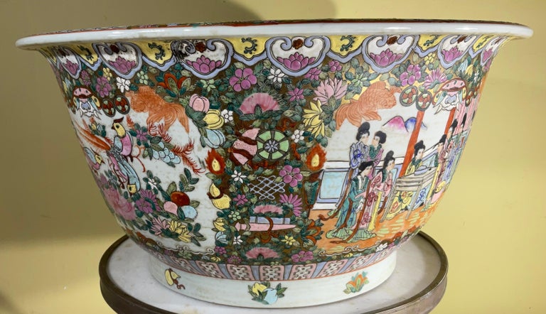Large Chinese Porcelain Fish Bowl Planter For Sale at 1stDibs