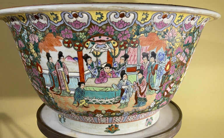 Large Chinese Porcelain Fish Bowl Planter For Sale at 1stDibs