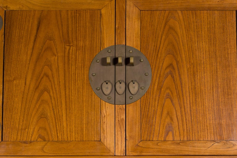 Large Chinese Qing Dynasty 1800s Oak Wood Compound Cabinet with Brass ...