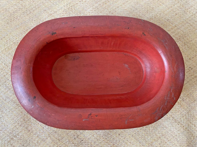 Large Chinese Red Lacquer Wood Bowl, Early 20th Century For Sale at 1stDibs