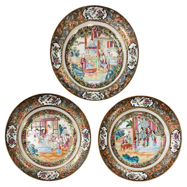 Large Chinese Rose Mandarin Export Bowls, Set of Three For Sale at 1stDibs